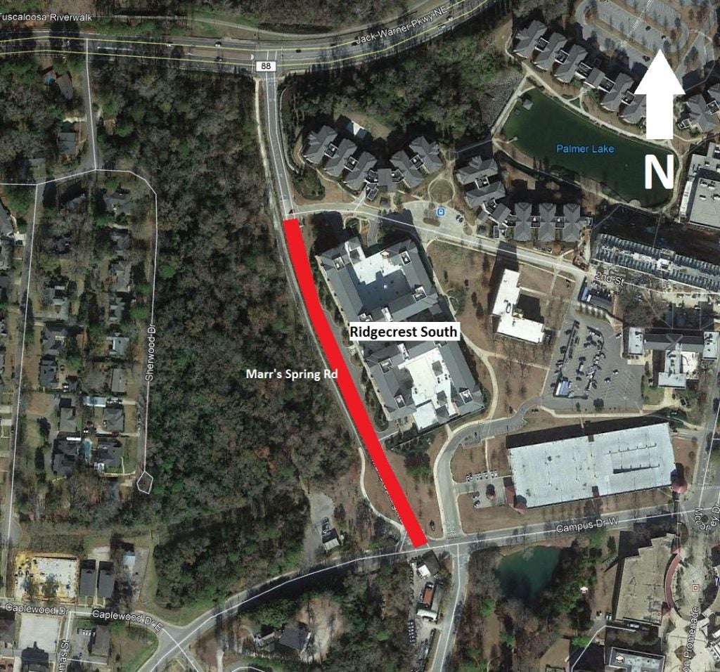 Marr's Spring Road Closes Temporarily June 26 - University of Alabama News
